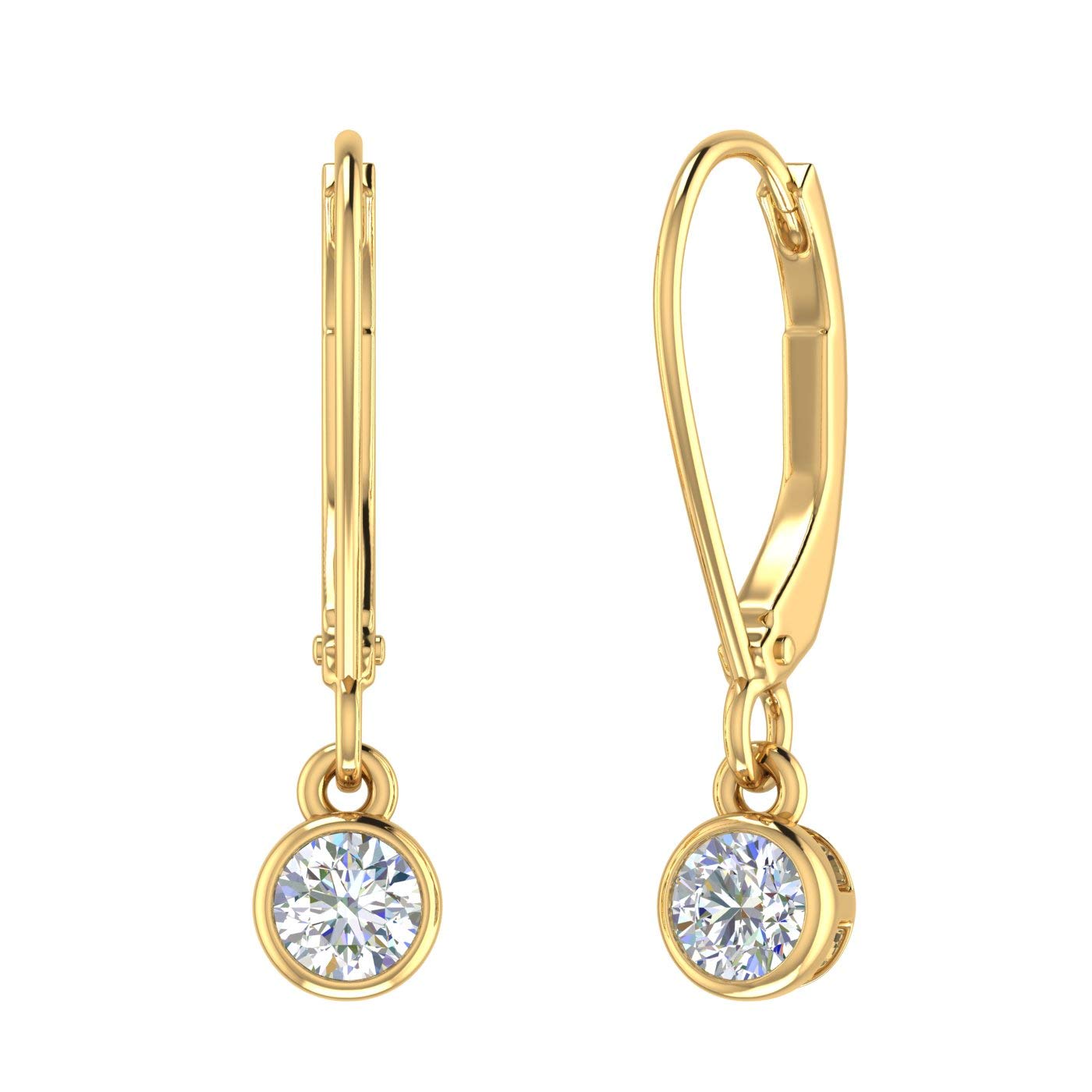 1/2 Carat Diamond Lever-back Drop Earrings in 14K Yellow Gold - IGI Certified