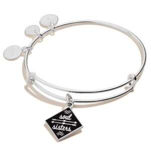 alex and ani soul sisters expandable bangle bracelet for women, friendship inscription charm, shiny silver finish, 2 to 3.5 in