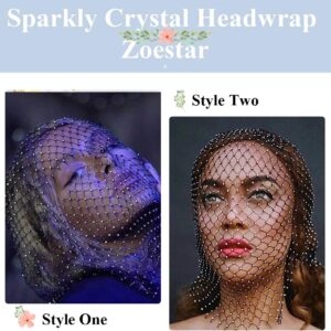 Zoestar Sparkly Crystal Face Veils Mesh Rhinestone Head Cover Chain Hollow Music Festival Masquerade Masks Costume Party Outfits Face Jewelry for Women and Girls