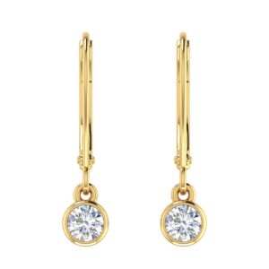 1/2 Carat Diamond Lever-back Drop Earrings in 14K Yellow Gold - IGI Certified