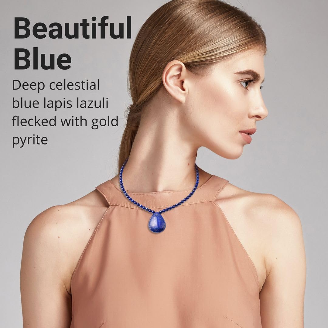 Shop LC Lapis Lazuli Necklace in 925 Sterling Silver - Lapis Lazuli Teardrop Pendant Beaded Necklace - 18" Necklace Length Costume Jewelry for Women Birthday Gifts for Women