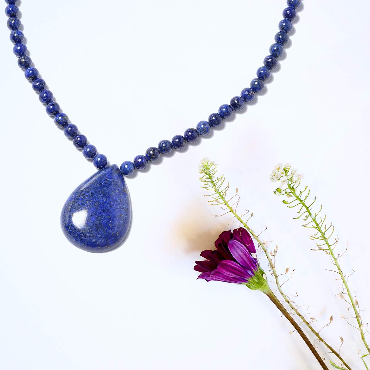 Shop LC Lapis Lazuli Necklace in 925 Sterling Silver - Lapis Lazuli Teardrop Pendant Beaded Necklace - 18" Necklace Length Costume Jewelry for Women Birthday Gifts for Women