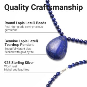 Shop LC Lapis Lazuli Necklace in 925 Sterling Silver - Lapis Lazuli Teardrop Pendant Beaded Necklace - 18" Necklace Length Costume Jewelry for Women Birthday Gifts for Women