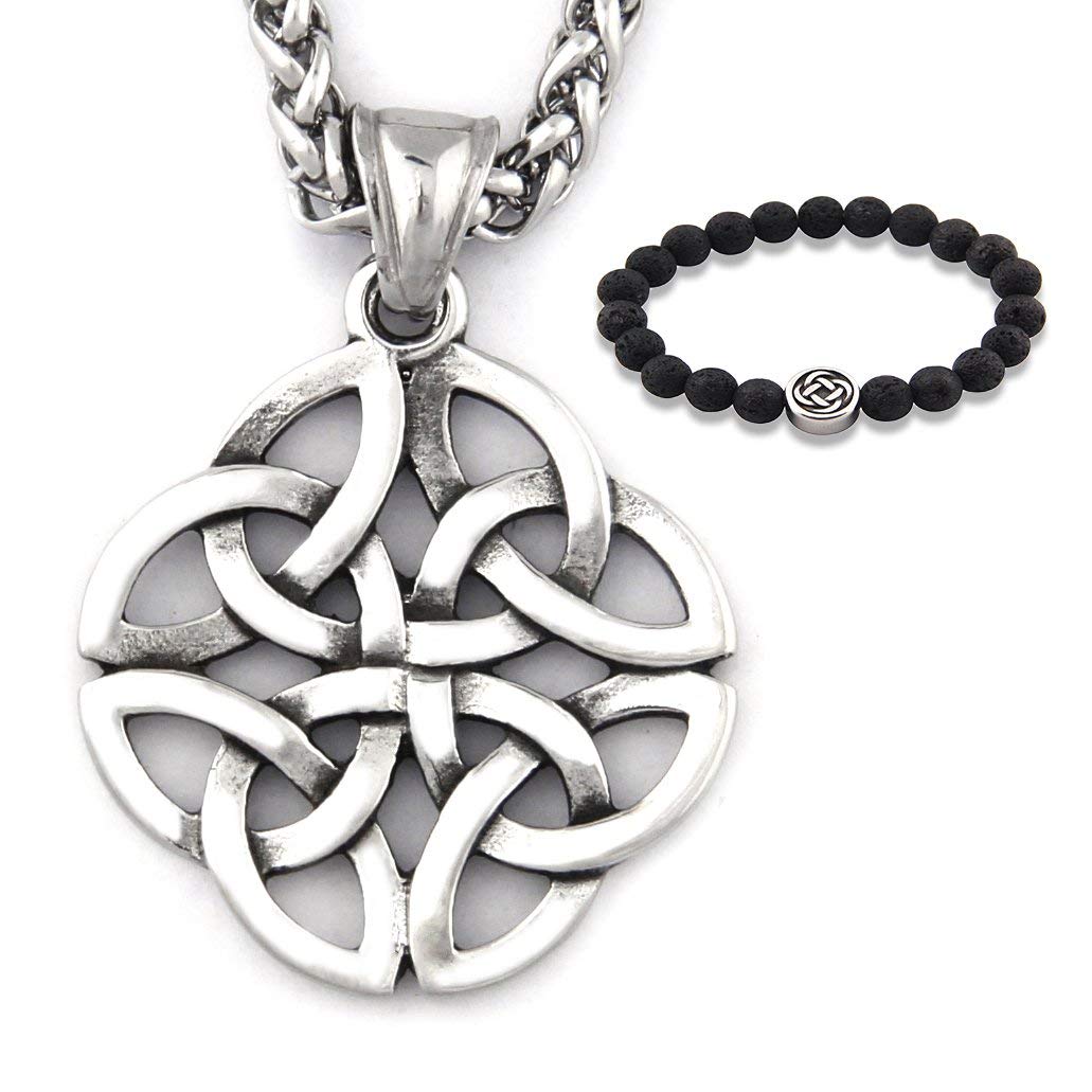 Gungneer Stainless Steel Silvertone Irish Celtic Knot Pendant Eternal Love Necklace Protection Amulet Talisman