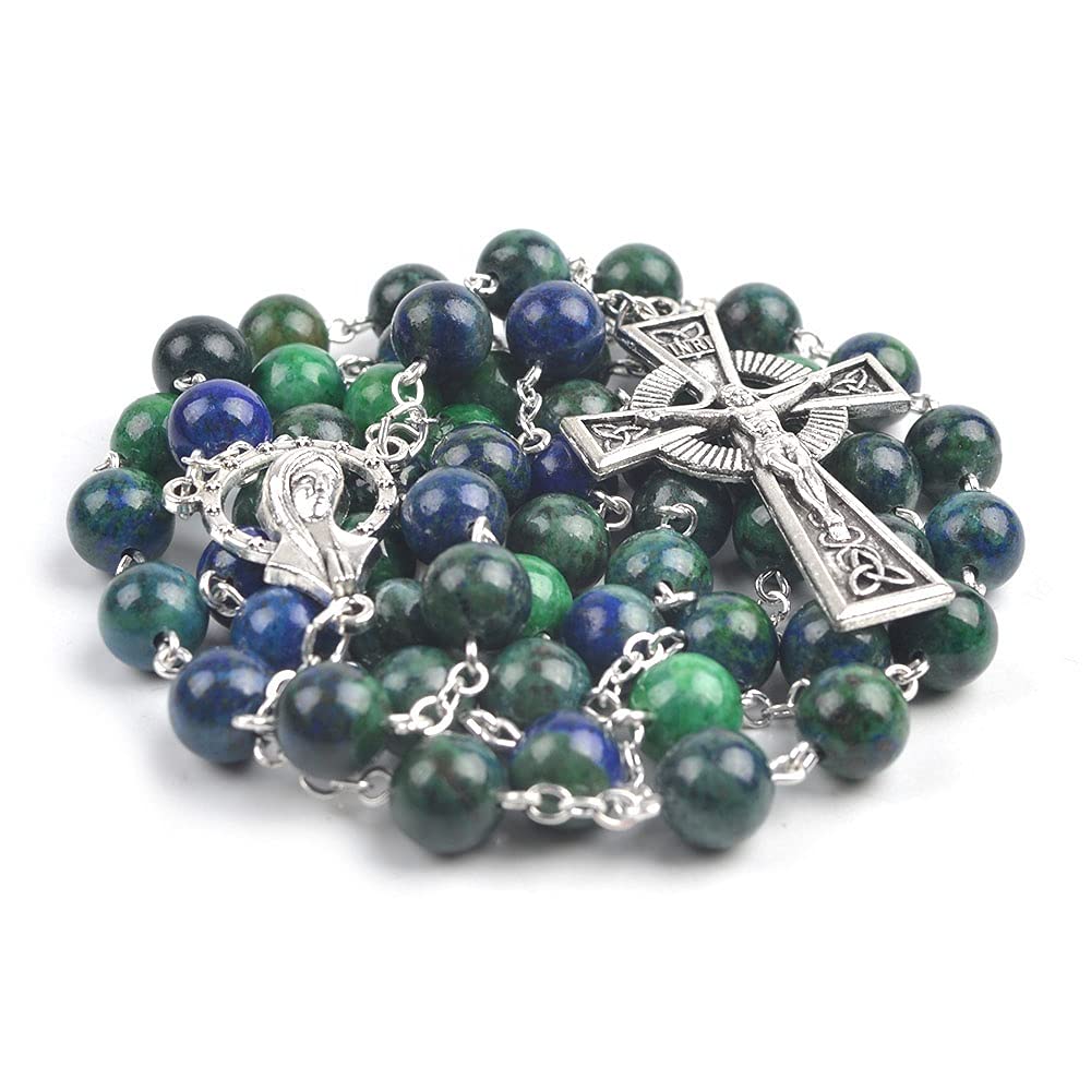 Woodington's Irish Celtic Catholic Christian Lapis Green 8mm Stone Rosary Beads