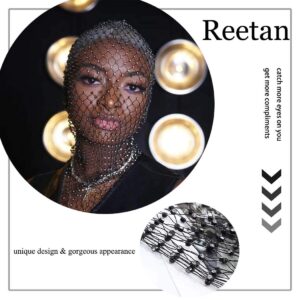 REETAN Crystal Mesh Mask Black Glitter Nightclub Headwear Rave Party Head Covers Body Jewelry Accessories for Women and Girls