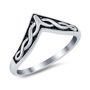 Blue Apple Co. Sterling Silver Size-6 Midi Thumb Ring V Band Chevron Plain Celtic Crisscross Braid Oxidized Style Solid Round 925 Sterling Silver