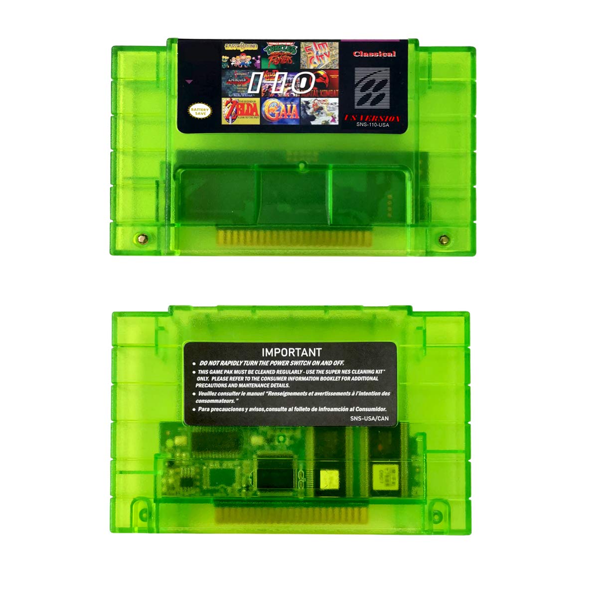 Classic Edtion Super Games 110 in 1 Multi Game Cartridge for SNES -16 Bit Retro, Classic Game Consoles