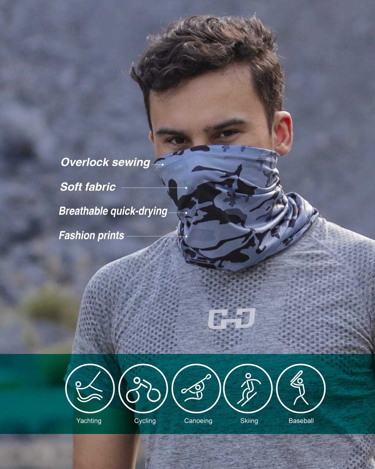 Sun Protection Cool Milk Silk Fabric Camo Black Outdoor Face Mask, UV Dust Wind Protection Face Neck Gaiter Headwear for Motorcycle Hiking Cycling Ski Snowboard Fishing Running Workout