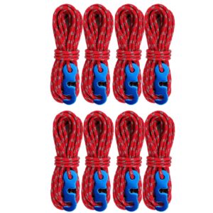 azarxis reflective cord pack, tent guyline rope high-strength lightweight 13ft per piece with aluminum cord adjuster for tying down tarps, camping tent, outdoor packaging (red - 8 pack - Φ3mm)