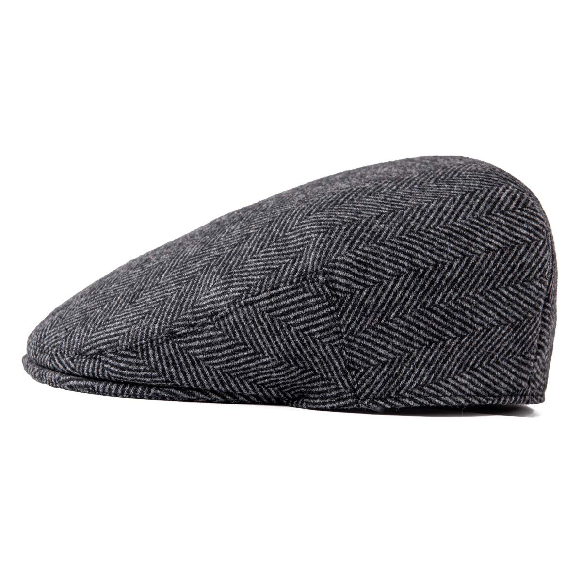 FEINION Men's Wool Tweed Newsboy Ivy Cap Gatsby Golf Flat Hat (Herringbone Grey, 7 1/4)