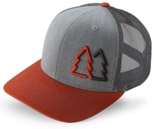 wue simple pine trees trucker hats for men adjustable snapback mesh cap great for outdoors (heather/orange/charcoal)