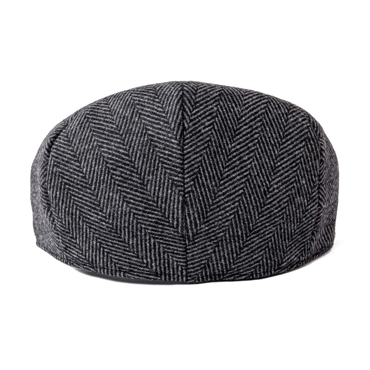 FEINION Men's Wool Tweed Newsboy Ivy Cap Gatsby Golf Flat Hat (Herringbone Grey, 7 1/4)