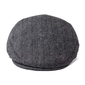 FEINION Men's Wool Tweed Newsboy Ivy Cap Gatsby Golf Flat Hat (Herringbone Grey, 7 1/4)