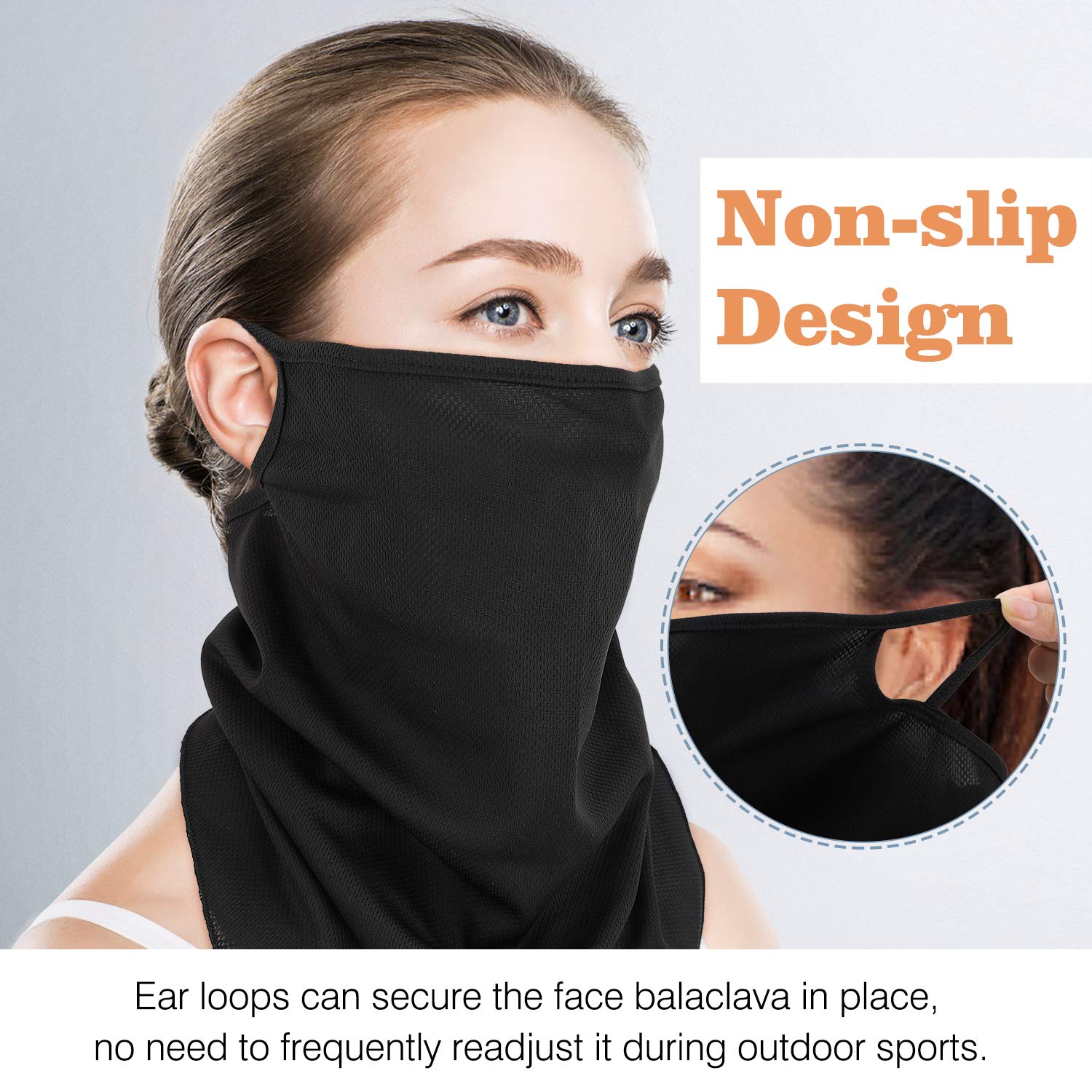 MoKo Scarf Mask Bandana with Ear Loops 3 Pack, Neck Gaiter Balaclava UV Sun Protection Face Mask for Dust Wind Outdoors Motorcycle Cycle Bandana Headband for Women Men - Black