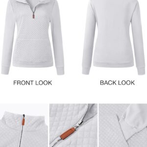 BTFBM Women Fashion Quilted Pattern Lightweight Zipper Long Sleeve Plain Casual Ladies Sweatshirts Pullovers Shirts Tops (White, Large)