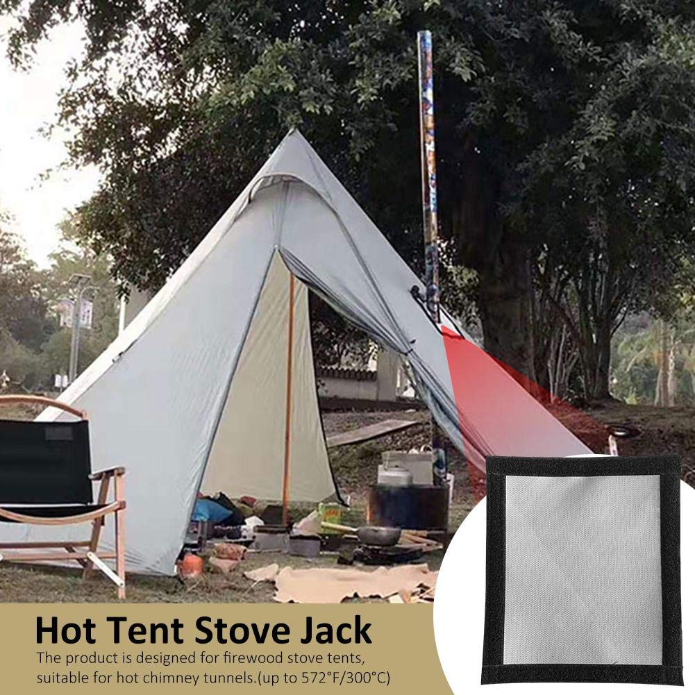 Hot Tent Stove Jack Tent Highly Flame-Retardant Firewood Stove Furnace Pipe Fireproof Anti-Scald Protection Ring Hot Tent Stove Jack（9 X 7.8 Inch）