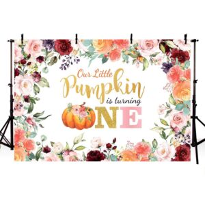 mehofoto fall pumpkin girl birthday party photo background banner autumn floral our little pumpkin princess happy 1st birthday pink gold backdrops props for cake table supplies 5x3ft