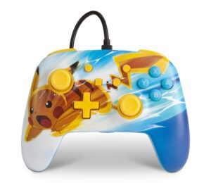 powera enhanced wired controller for nintendo switch - pokémon: pikachu charge, gamepad, game controller, wired controller, officially licensed