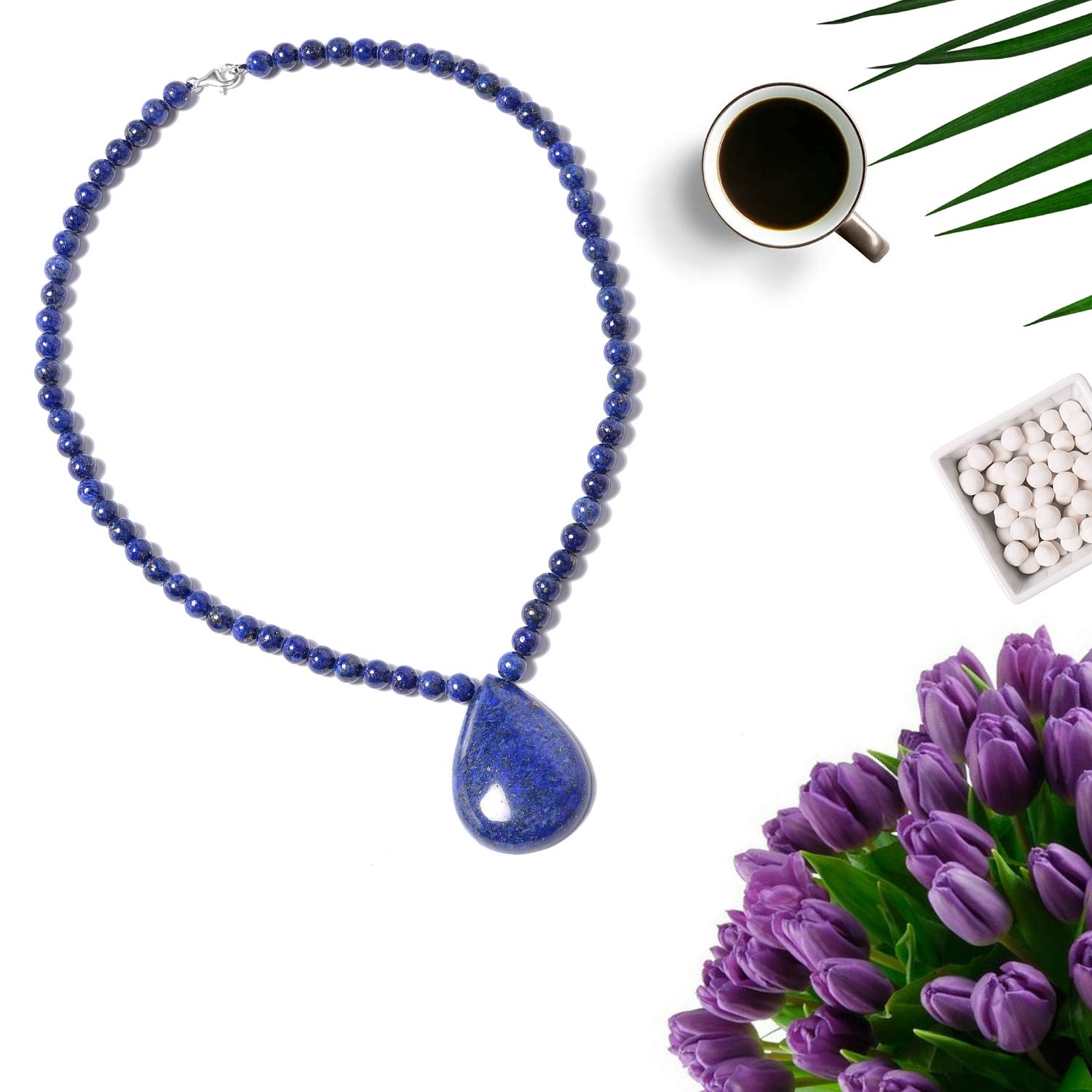 Shop LC Lapis Lazuli Necklace in 925 Sterling Silver - Lapis Lazuli Teardrop Pendant Beaded Necklace - 18" Necklace Length Costume Jewelry for Women Birthday Gifts for Women