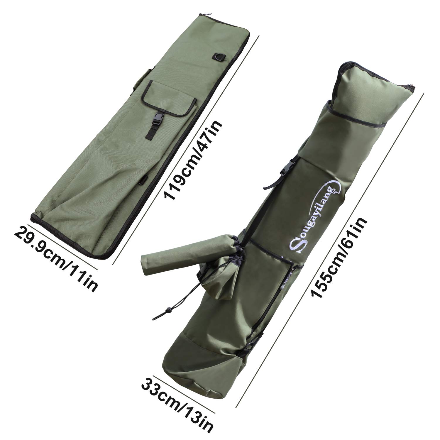 Sougayilang Fishing Rod Bag Canvas Rod Case Organizer Pole Storage Bag Fishing Rod and Reel Carrier Organizer for Travel, Gift for Father, Boyfriend and Family