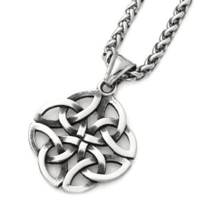 Gungneer Stainless Steel Silvertone Irish Celtic Knot Pendant Eternal Love Necklace Protection Amulet Talisman