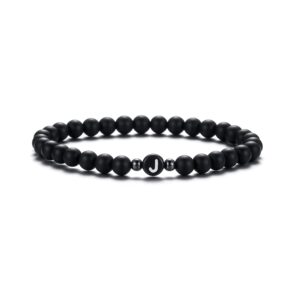 xia yan 6mm black onyx and white howlite handmade letter beads bracelets for women men initial bracelets gifts for women men (couples bracelets,friendship bracelets)