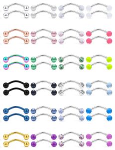 prjndjw 48pcs 14g glow in the dark snake eyes tongue rings surgical steel curved barbell nipplerings nipple ring body piercing jewelry for women men