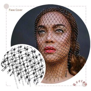 REETAN Crystal Mesh Mask Black Glitter Nightclub Headwear Rave Party Head Covers Body Jewelry Accessories for Women and Girls