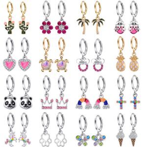 aganippe 16 pairs hypoallergenic acrylic dangle hoop earrings cute multiple colour flower flag panda pineapple beetle fruits food cartoon dangle hoop earrings for little girls