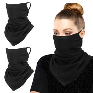 moko scarf mask bandana with ear loops 3 pack, neck gaiter balaclava uv sun protection face mask for dust wind outdoors motorcycle cycle bandana headband for women men - black