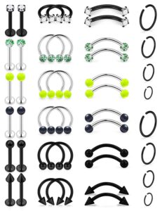 prjndjw 16g lip rings stainless steel horseshoe rings eyebrow rings labret monroe lip rings nail tragus helix earrings studs ring medusa piercing jewelry 8mm 44 pcs glow in the dark