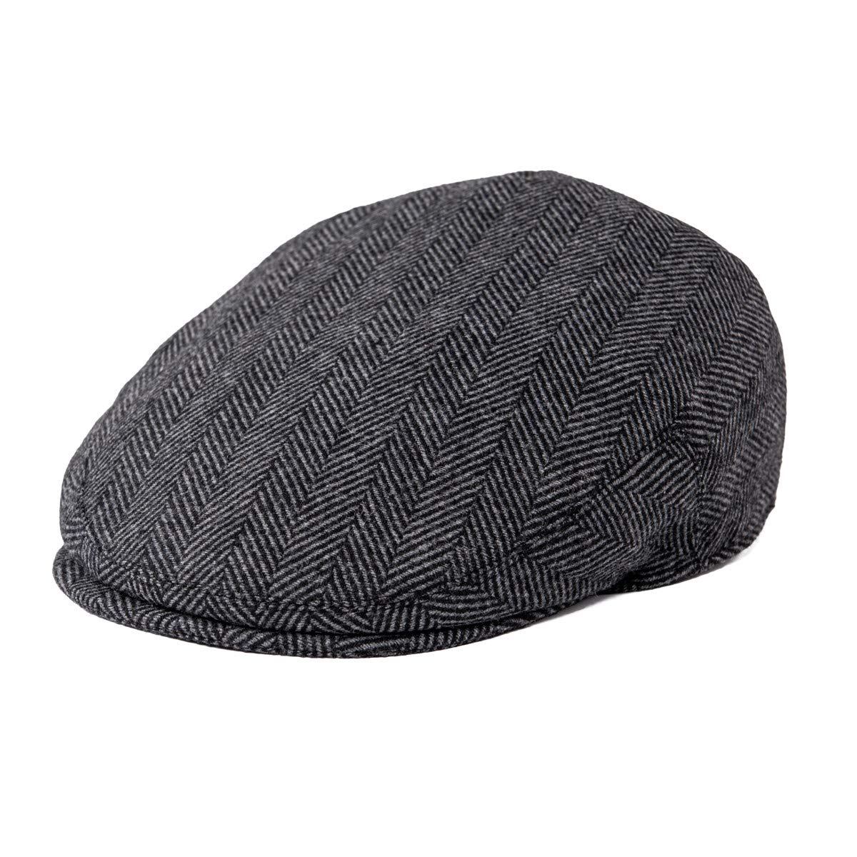 FEINION Men's Wool Tweed Newsboy Ivy Cap Gatsby Golf Flat Hat (Herringbone Grey, 7 1/4)