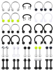 prjndjw 16g lip rings stainless steel horseshoe labret monroe lip rings nail tragus helix earrings studs ring medusa piercing jewelry 8mm 40 pcs glow in the dark black