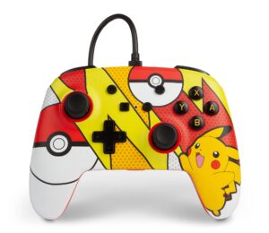 nintendo switch pikachu pop art wired enhanced controller [power a]