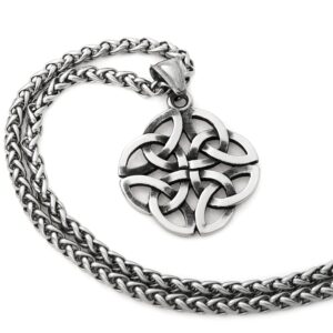 Gungneer Stainless Steel Silvertone Irish Celtic Knot Pendant Eternal Love Necklace Protection Amulet Talisman