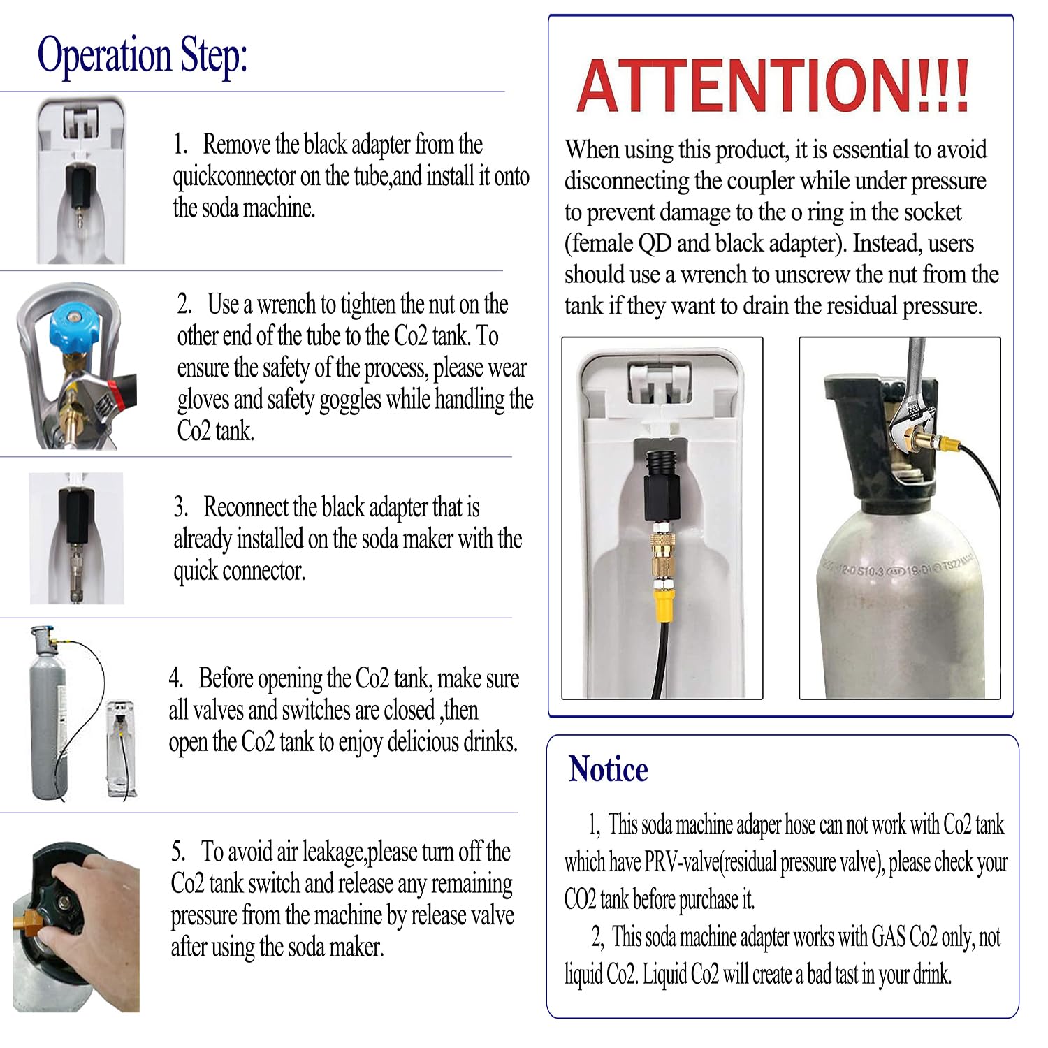 Soda Machine Adapter Hose Connect Your Soda Maker to Large Co2 Tank Directly,Compatible with Jet and Aua Fizz Soda Machines, Not Recommended for Electronic 1 Touch/Terra/Duo/Art Series