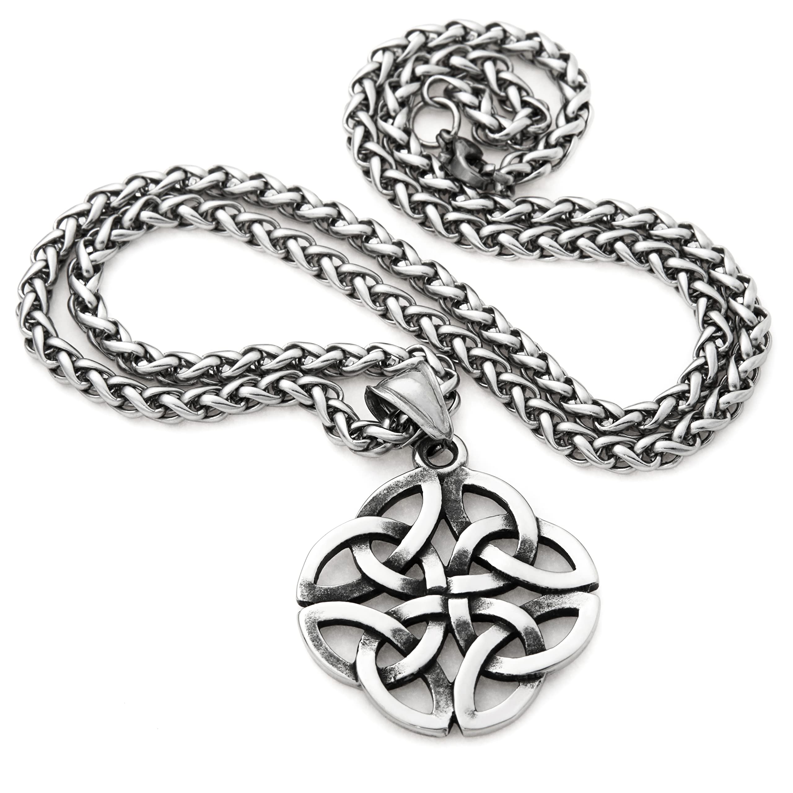 Gungneer Stainless Steel Silvertone Irish Celtic Knot Pendant Eternal Love Necklace Protection Amulet Talisman