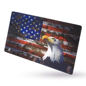 gun cleaning mat by ph - measures 11" x 17" 3 mm thick - oil and solvent resistant padded non-slip - compatible with compact to large guns - for maintenance or repairs to your firearm - (flag+eagle)