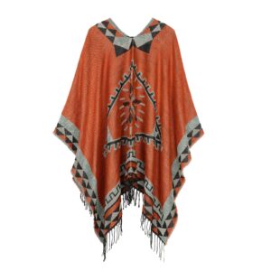 Womens Blanket Shawls Wraps Winter Printed Open Front Poncho Cape Plaid Shawls for Women Orange-series 25