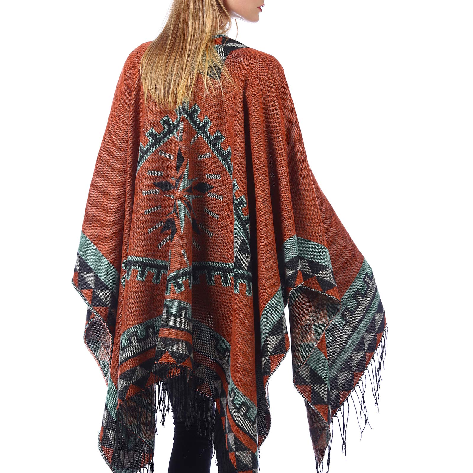 Womens Blanket Shawls Wraps Winter Printed Open Front Poncho Cape Plaid Shawls for Women Orange-series 25