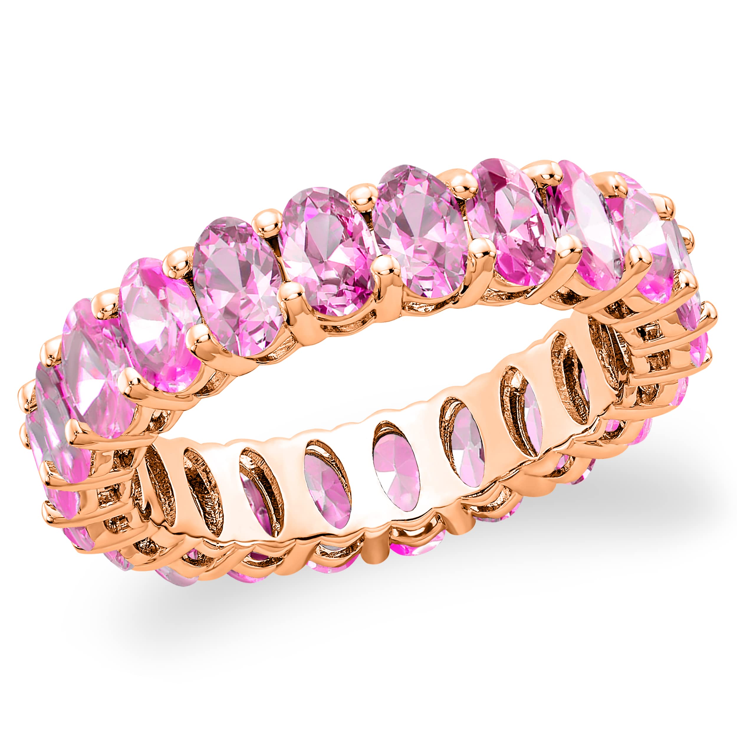 5.7ct Natural Pink Sapphire Eternity Ring 18kt Rose Gold Band for Women Size 4.5 to 8 | Ideal for Weddings, Engagement, Bridal Set, Valentine’s Day, Anniversary & Birthday Gift (4.5, Pink-Sapphire)