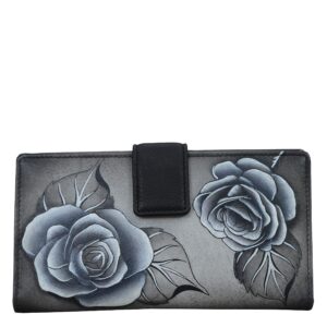 anna by anuschka women’s hand-painted genuine leather two fold wallet - romantic rose black