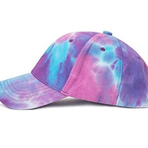 2-Pieces Tie-Dye Baseball-Cap for Women Girl Rainbow Cute Washed Dad Hat (Blue+Pinke 2pc)