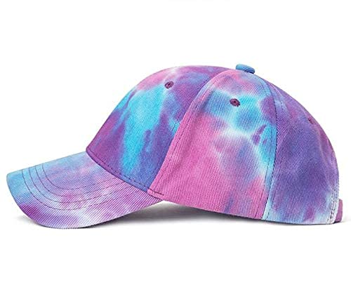 2-Pieces Tie-Dye Baseball-Cap for Women Girl Rainbow Cute Washed Dad Hat (Blue+Pinke 2pc)