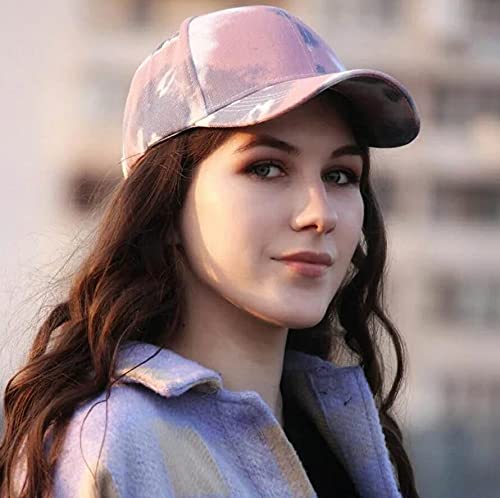 2-Pieces Tie-Dye Baseball-Cap for Women Girl Rainbow Cute Washed Dad Hat (Blue+Pinke 2pc)