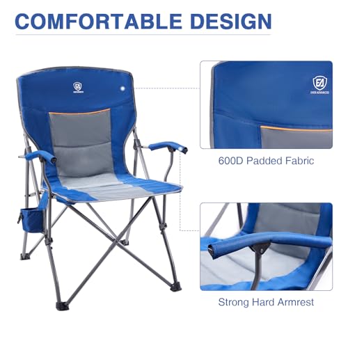 EVER ADVANCED Folding Camping Chair with Cup Holder Quad Padded Arm, Outside Portable Collapsible Steel Frame Oversized Heavy Duty Supports 300 lbs