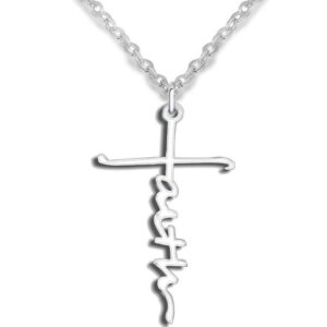 jude jewelers stainless steel christian cross faith word church prayer religious pendatn necklace (silver)