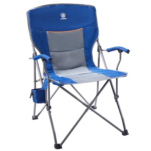 EVER ADVANCED Folding Camping Chair with Cup Holder Quad Padded Arm, Outside Portable Collapsible Steel Frame Oversized Heavy Duty Supports 300 lbs