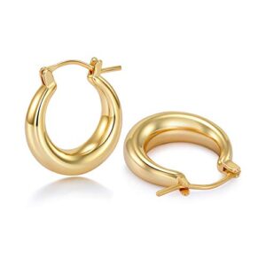 sovesi chunky gold hoop earrings for women with 925 sterling silver post, 14k gold plated small hoop earrings for women 18mm